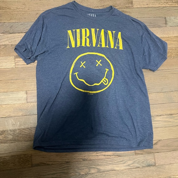 NIRVANA | Tops | Nirvana Blue Tee With Yellow Logo | Poshmark